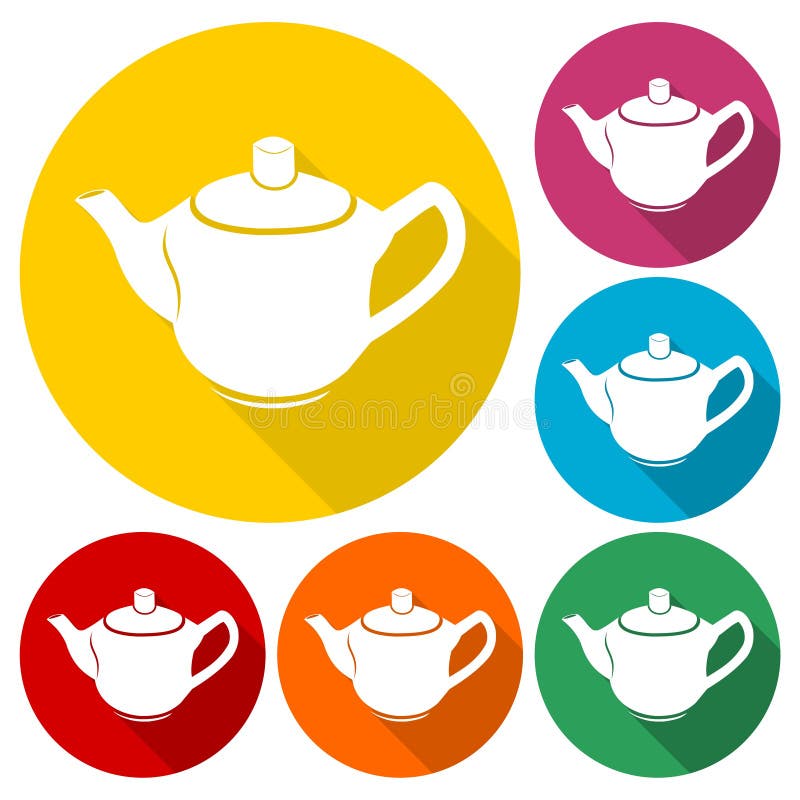 Tea - Vector Icons Set with Long Shadow Stock Vector - Illustration of ...