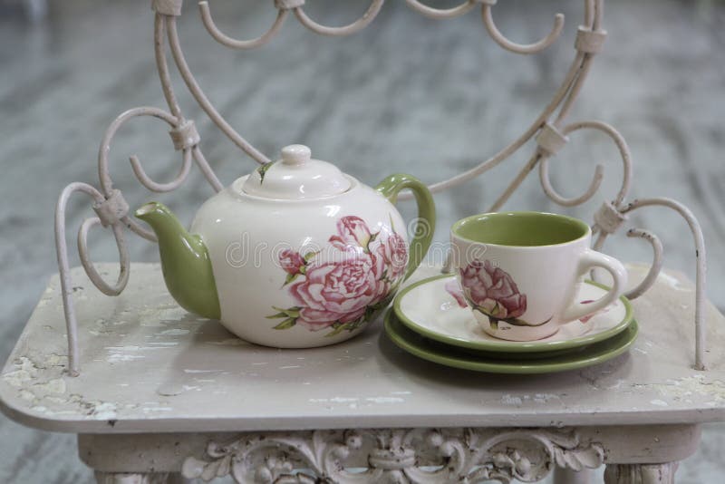 Tea Vintage Service on the Table. Beautiful Tea Set Stock Photo - Image ...