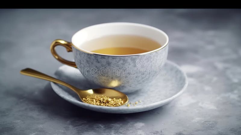 Tea in White Cup with Gold Spoon. AI Generated Image Stock Illustration ...
