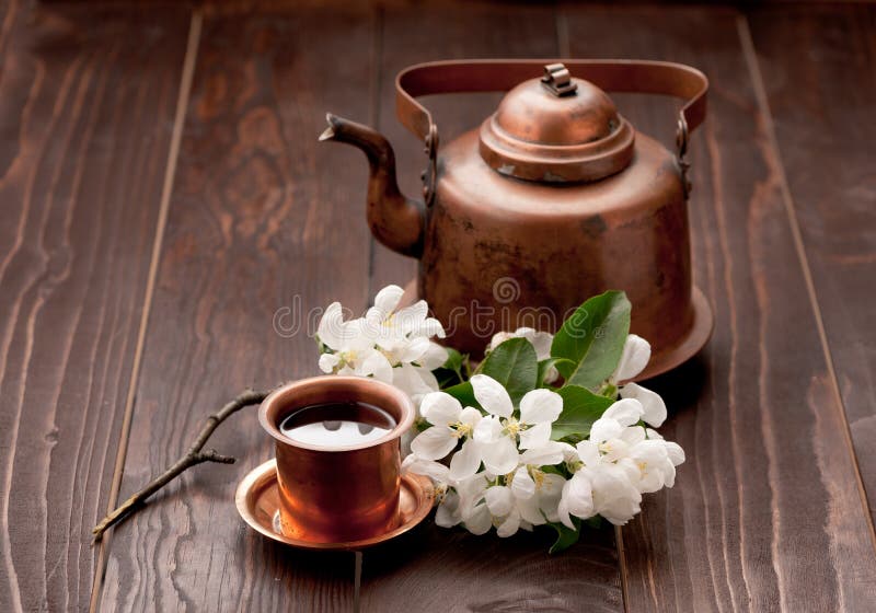 Tea and White Spring Flowers Stock Photo - Image of medicine, healthy ...