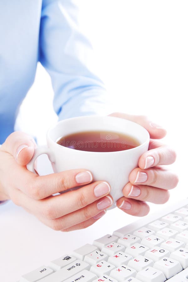 Tea at work stock image. Image of blue, background, keyboard - 22434809