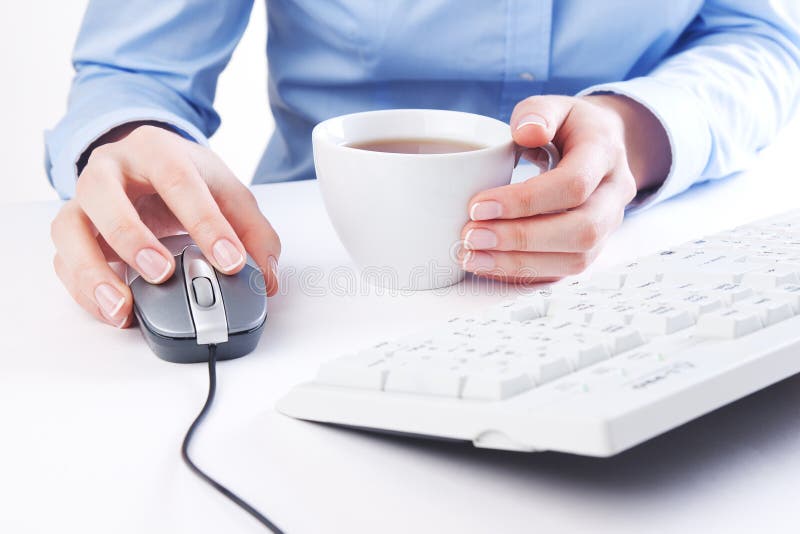Tea at work stock image. Image of holding, laptop, equipment - 22434813