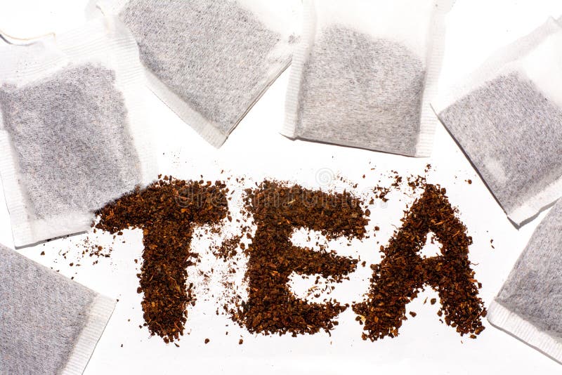 Brown Text between White Tea Bag Isolated White Background Stock Image ...