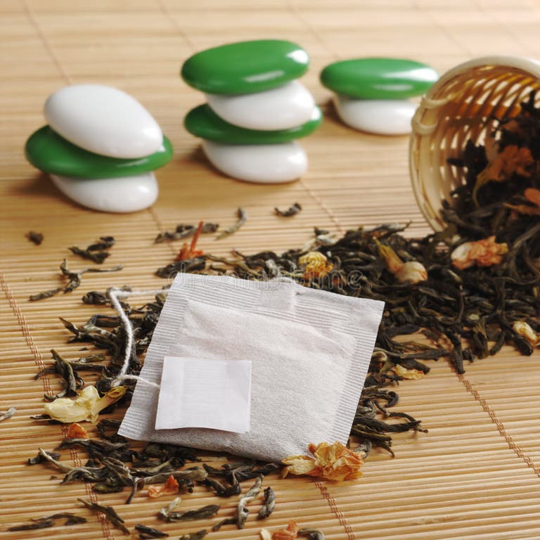 Teabag on Green Tea stock image. Image of selective, green - 17831871