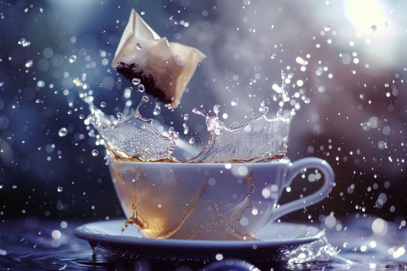 A Teabag Splashes into a Teacup Stock Image - Image of magic, generated ...