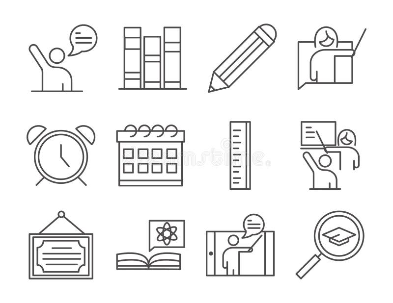 Teach School Education Learn Knowledge and Training Icons Set Line ...