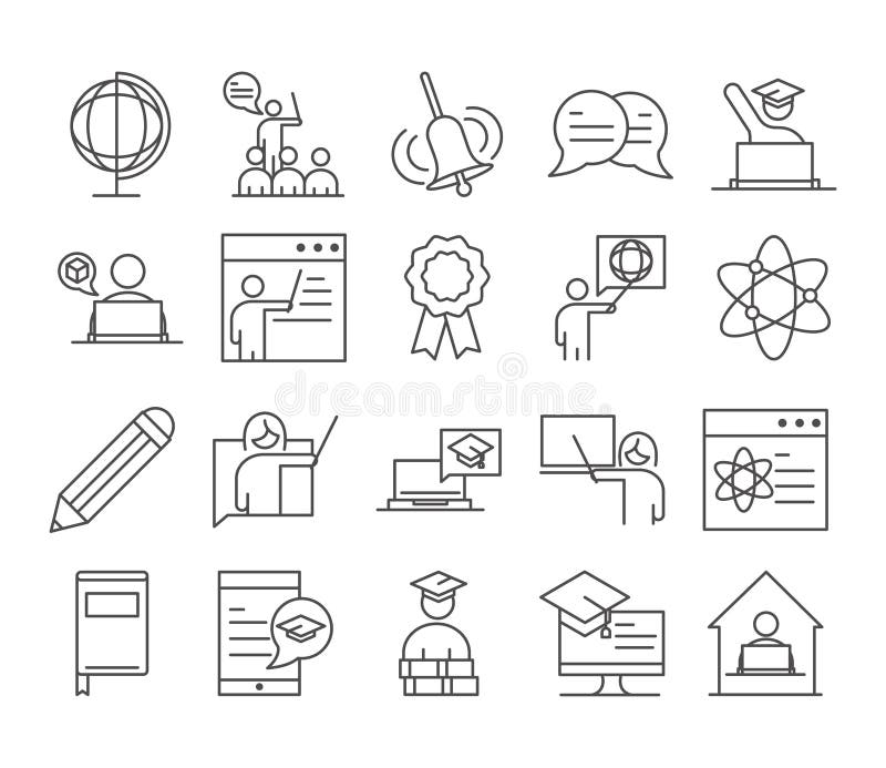 Teach School Education Learn Knowledge and Training Icons Set Line ...