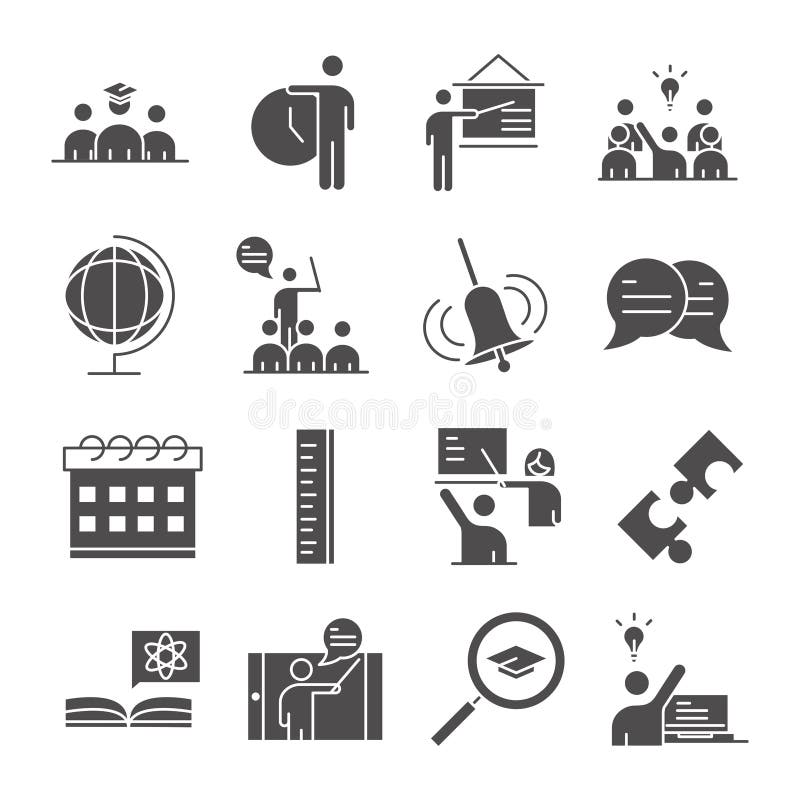 Teach School Education Learn Knowledge and Training Icons Set ...