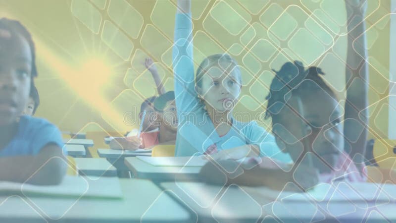 Teacher Asking Question, Students Raising Hands in Classroom with ...