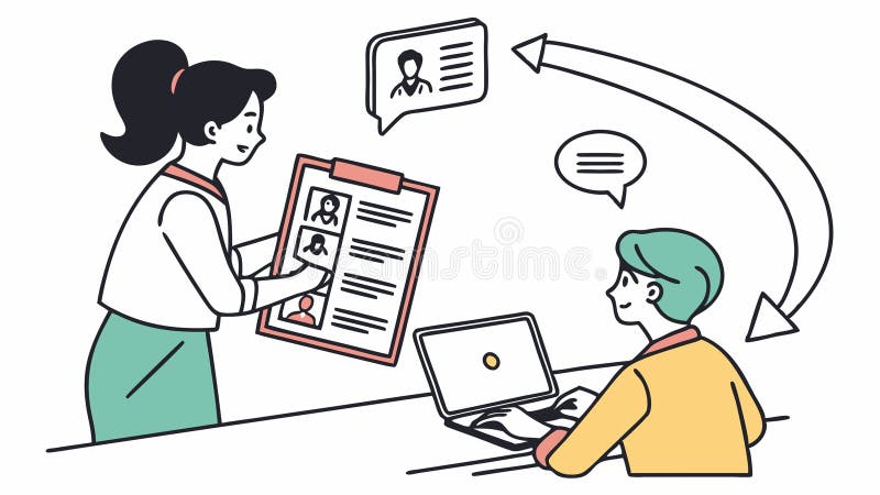 Teacher Assisting Student with Laptop in Classroom, Vector Design ...