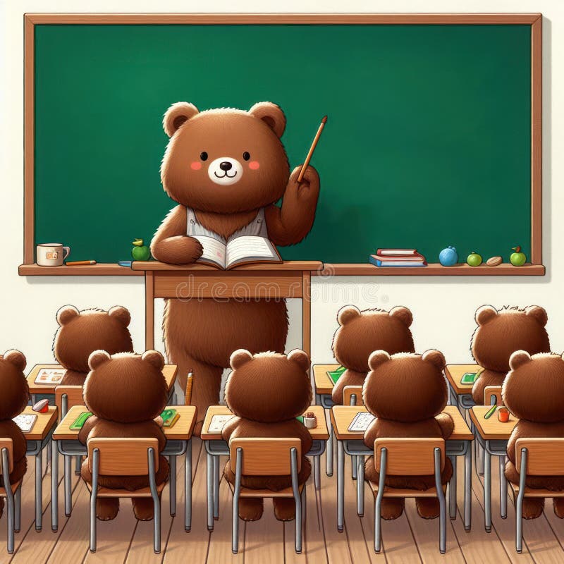 Teacher Bear Conducts a Lesson for Little Bear Cubs. Stock Illustration ...