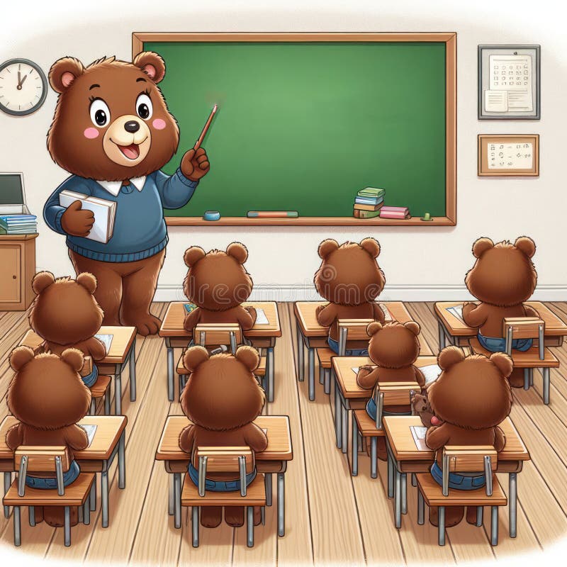 Teacher Bear Teaches Little Bear Cubs. Stock Illustration ...