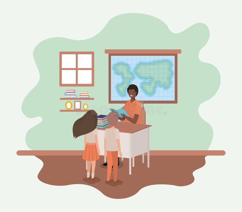 Teacher Black in the Geography Class with Students Stock Vector ...