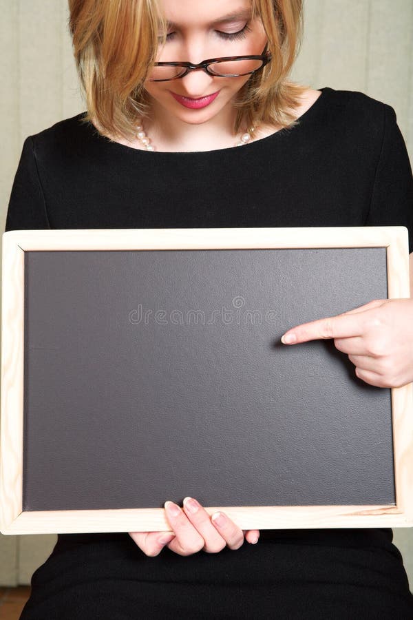 Teacher with blackboard stock photo. Image of dress, blond - 3017936