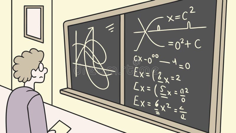 Teacher at Blackboard, Complex Math Formulas, Education. Vector Design ...