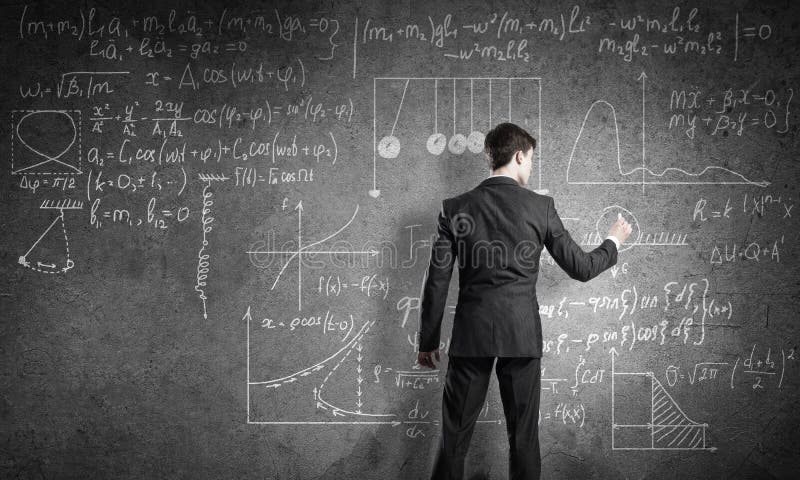 Mister Boss on Brick Roof Standing with Back and Draw Teamwork C Stock ...