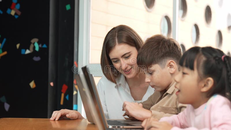 Teacher Check Student Answer while Learner Using Laptop. Site View ...