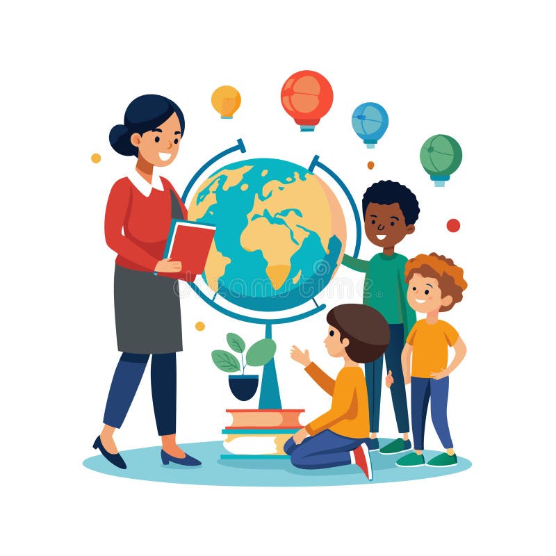 Teacher and Children Learning Geography with Globe in Classroom ...