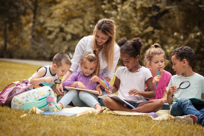 Play and Learn. School Class in Nature. Stock Photo - Image of nature ...