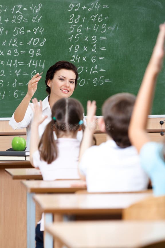 Teacher Chooses Pupils To Answer the Question Stock Image - Image of ...
