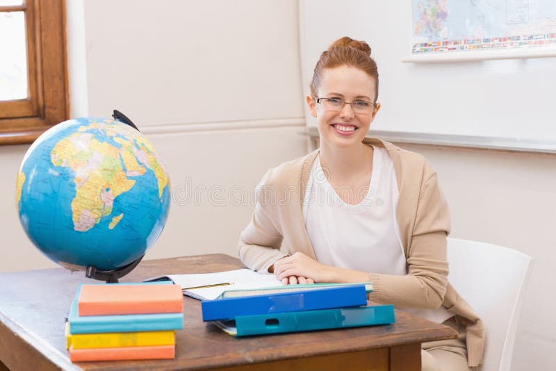 Teacher in Classroom with Globe Stock Image - Image of learning ...