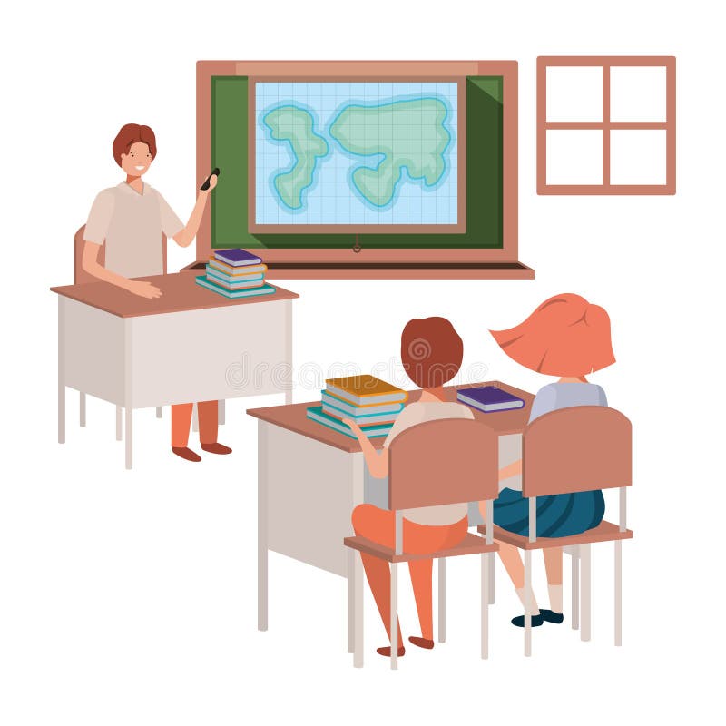 Teacher in Classroom with Students Avatar Character Stock Vector ...