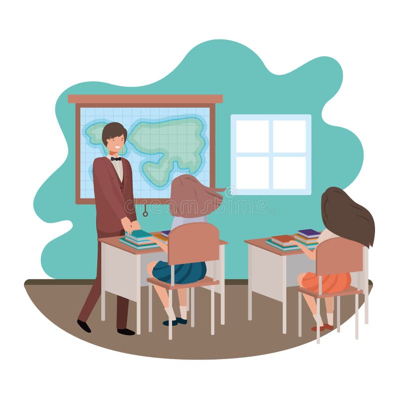 Teacher in the Classroom with Students Avatar Character Stock Vector ...