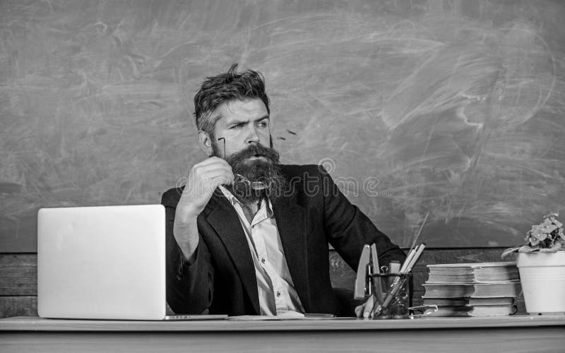 Teacher Concentrated Bearded Mature Schoolmaster Listening With ... Teacher Concentrated Bearded Mature Schoolmaster Listening With ...