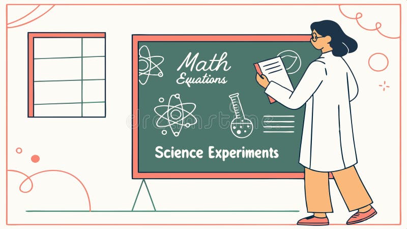 Teacher Conducting a Science Experiment at a Blackboard Illustration ...