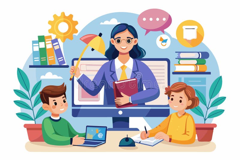 A Teacher Conducts an Engaging Online Learning Session with Two ...