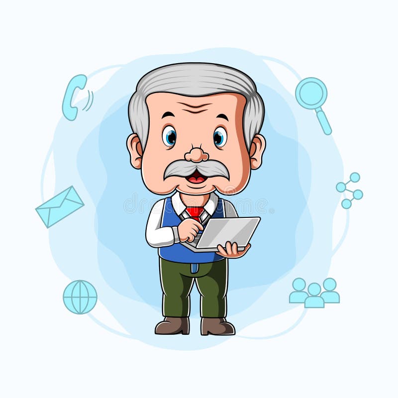 The Teacher Doing the Electronic Learning with the Laptop Stock Vector ...