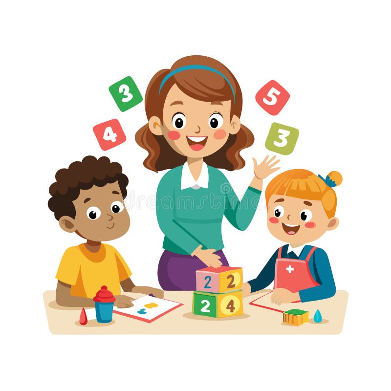 Teacher Educating Children with Math Blocks, Learning Numbers, School ...