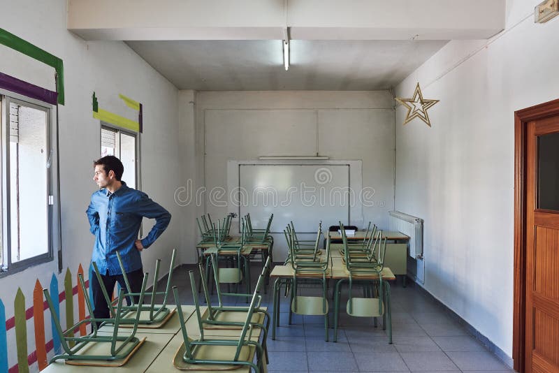 Teacher in an Empty Classroom Stock Image - Image of health, class ...