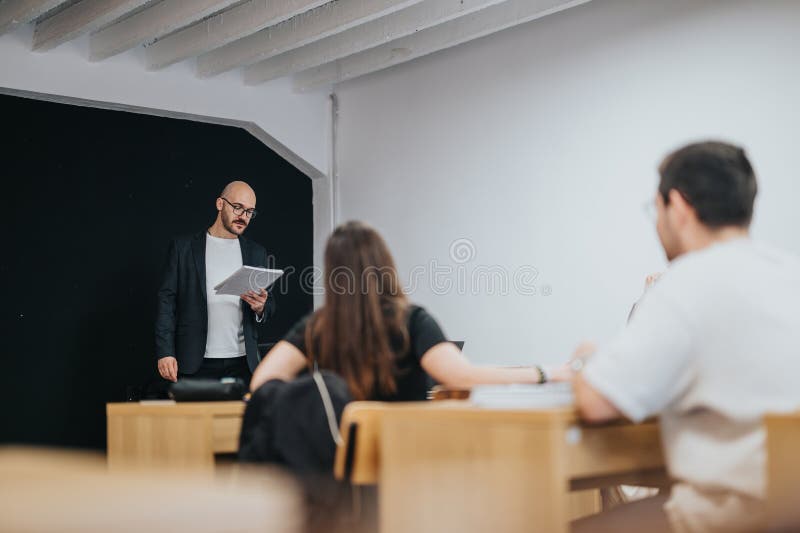 Teacher Leading a High School Class Session with Attentive Students ...