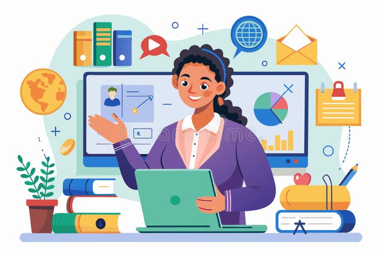 A Teacher Engages with Students Via Video Call, Explaining Math ...