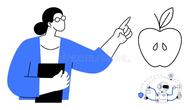 Teacher Explaining AI Technology Using Simple Visual Examples in ...