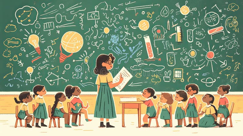 Teacher Explaining a Creative Lesson in a Colorful Classroom Setting ...