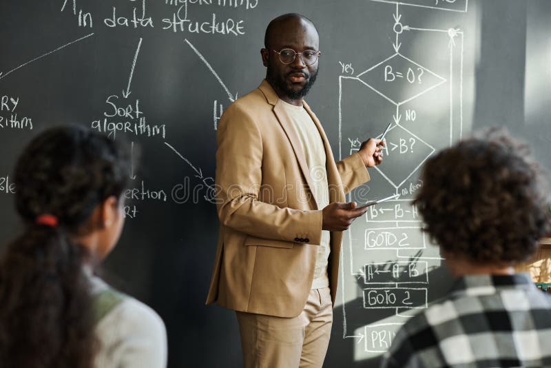Teacher Explaining Formula on Blackboard Stock Image - Image of ...