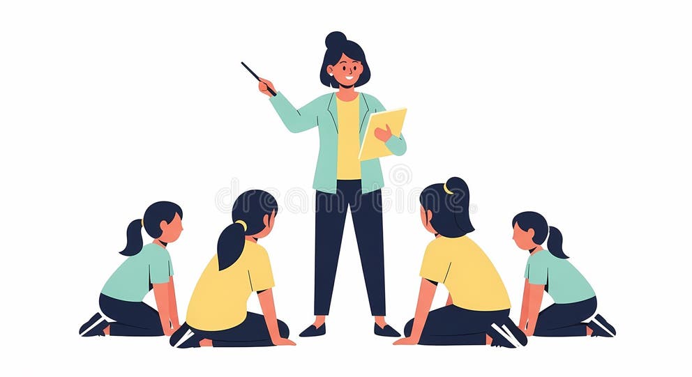 Teacher Explaining Lesson To Children Sitting Down in Classroom Setting ...