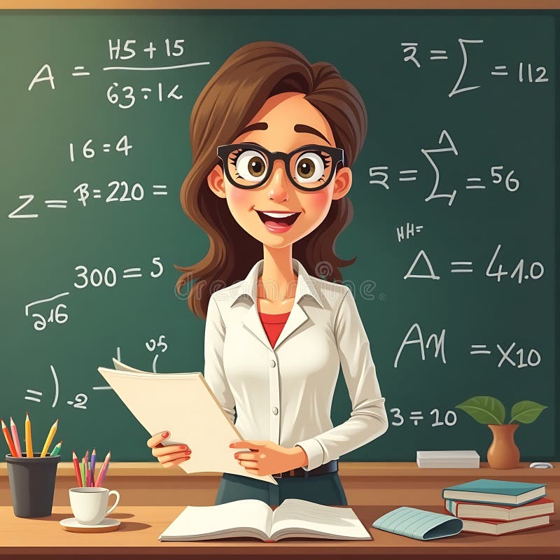 Teacher Explaining Math on Blackboard in Classroom Cartoon Style Stock ...