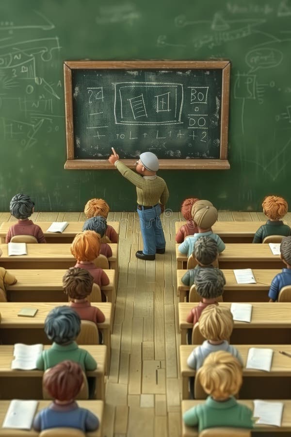 Teacher Explaining Math on Chalkboard To a Classroom of Attentive ...