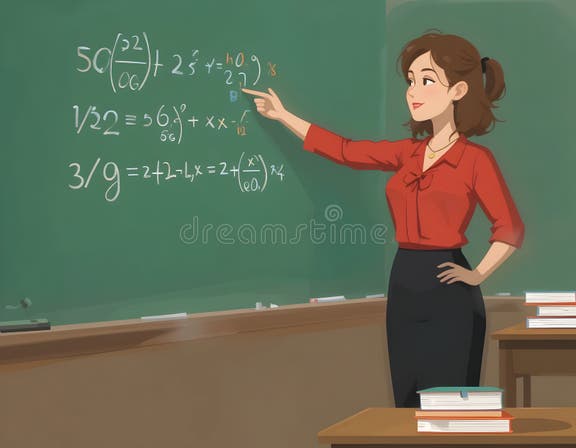 Teacher Explaining Math Equations on Chalkboard in Classroom Setting ...