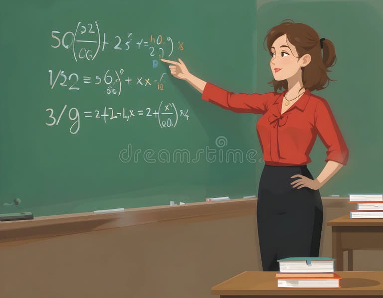 Teacher Explaining Math Equations on Chalkboard in Classroom Setting ...