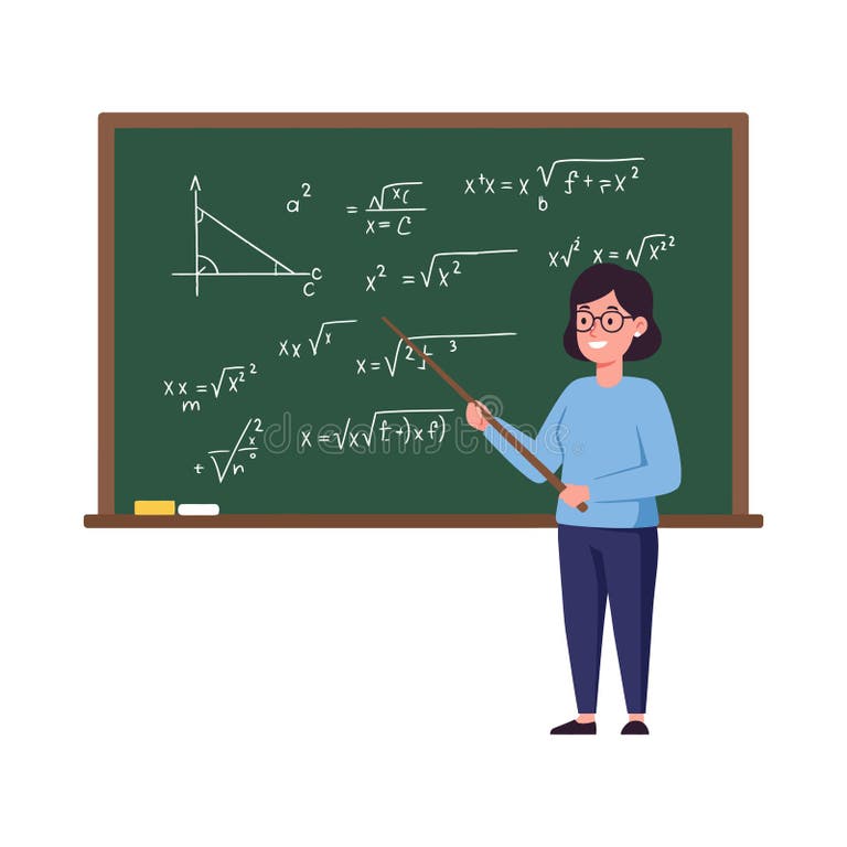 Teacher Explaining Mathematical Equations on a Chalkboard in Flat ...