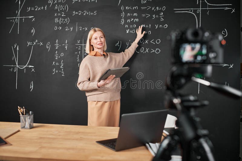 Teacher Explaining Topic on Camera Stock Photo - Image of teach ...
