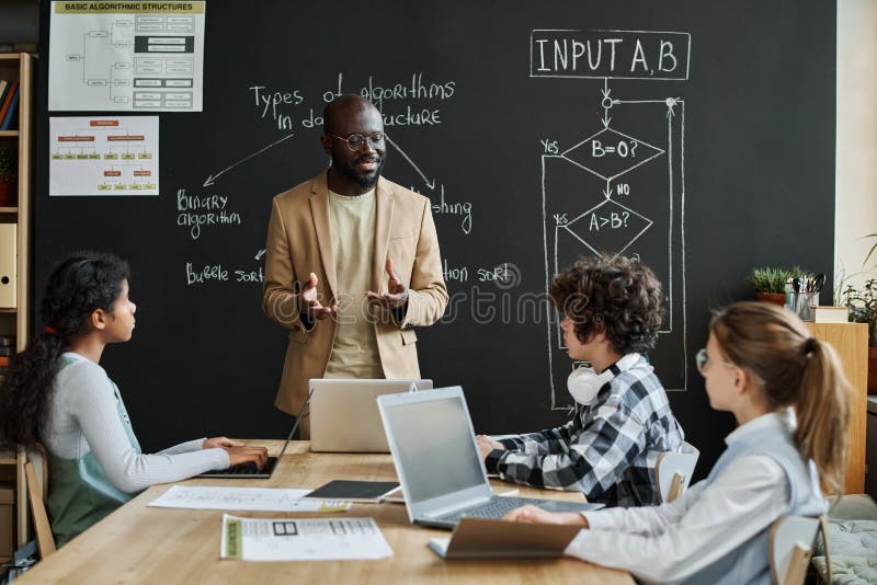Teacher Explaining the Work of Computer Interface Stock Photo - Image ...