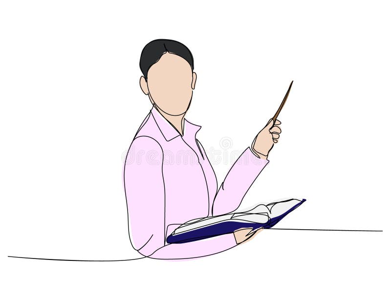 The Teacher Explains the Material, Points with a Pointer One Line Color ...