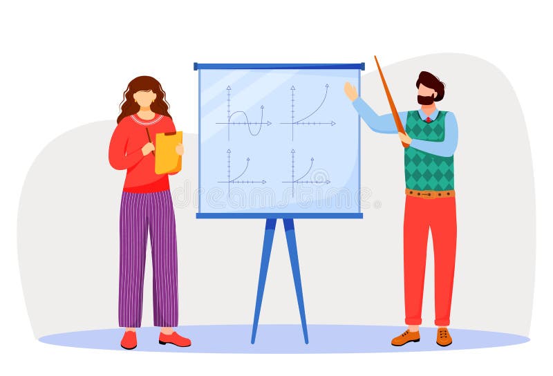 Teacher Explains Math Graphs on Whiteboard Flat Vector Illustration ...