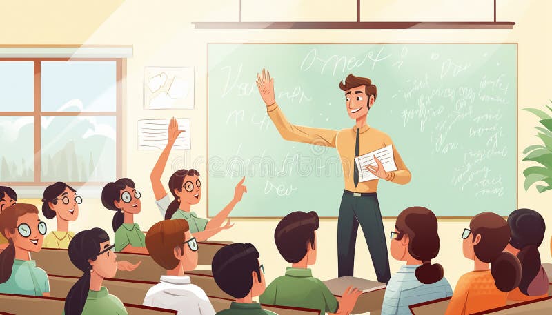 Teacher at the Front of the Classroom, Leading a Lesson with Enthusiasm ...