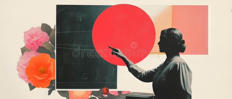 Minimalist Collage Featuring a Teacher with Chalk on a Blackboard ...